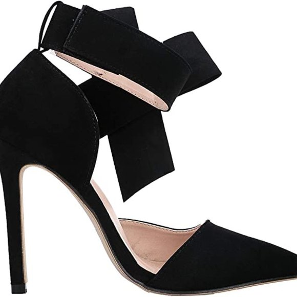 fereshte | Shoes | Black Velvet Bowknot Pumps Dorsay Pointy Toe ...